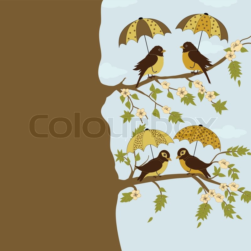 Birds under umbrella | Stock vector | Colourbox