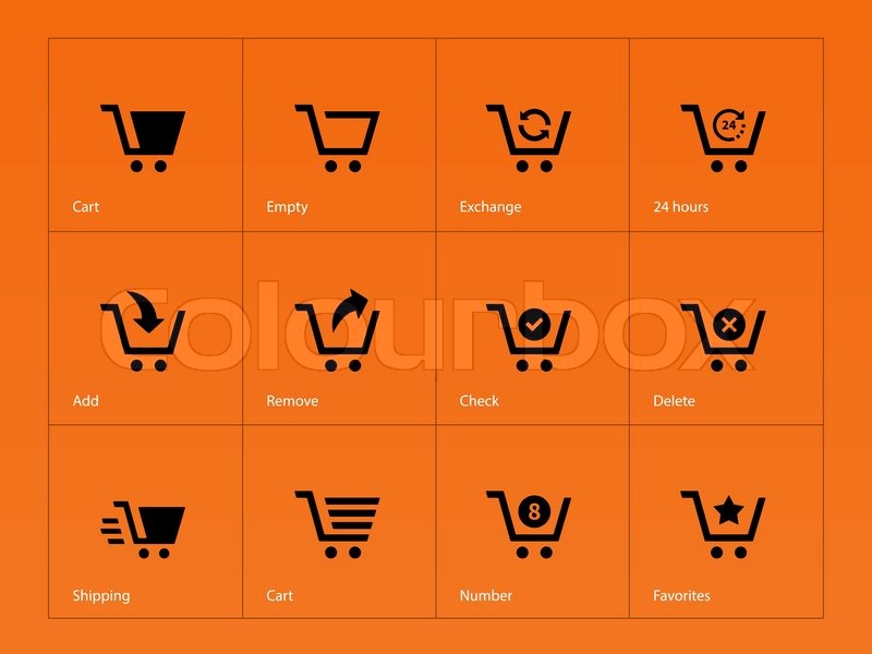 Shopping cart icons on orange ... | Stock vector | Colourbox