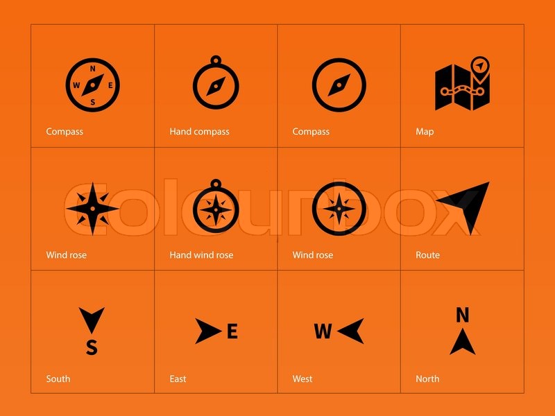 Compass icons on orange background. ... | Stock vector | Colourbox