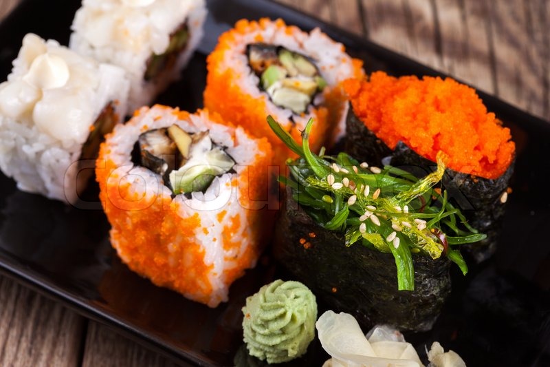 Maki Sushi on wooden background | Stock image | Colourbox