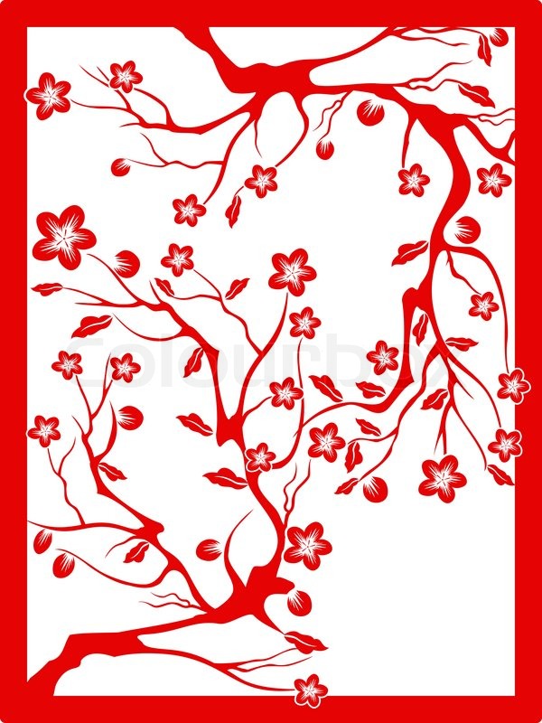 The Chinese red paper cut of plum ... | Stock vector | Colourbox