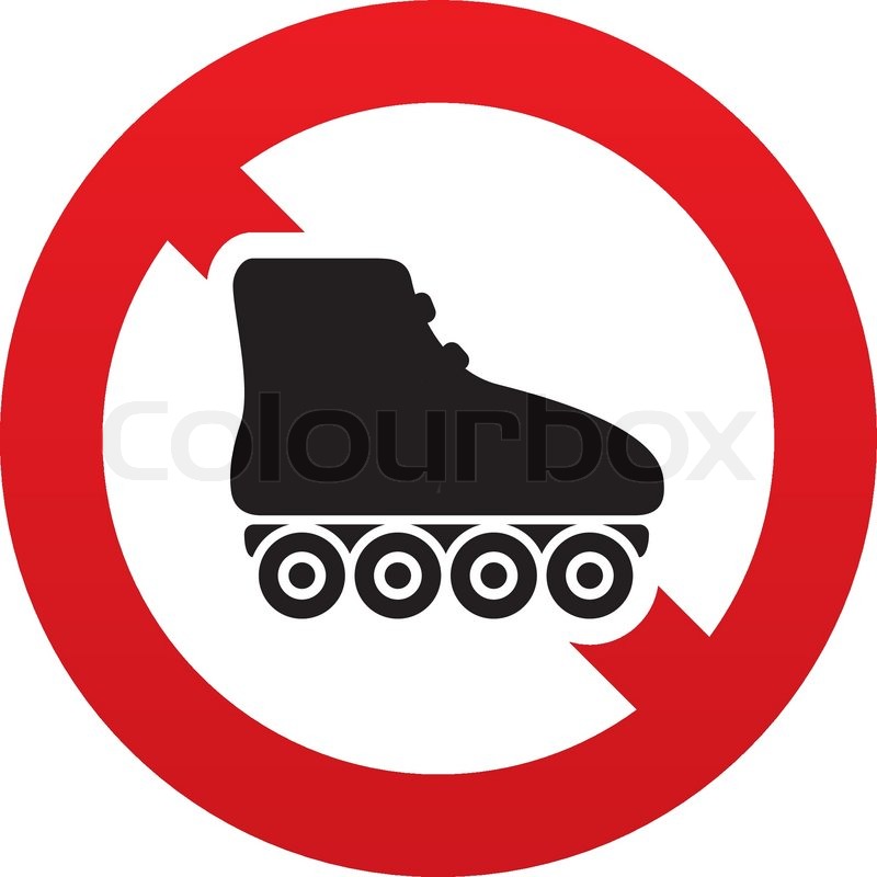 No Roller skates sign icon. Rollerblades symbol. Red prohibition sign ...