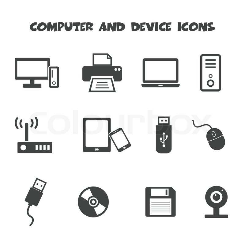 Computer and device icons, mono vector ... | Stock vector | Colourbox