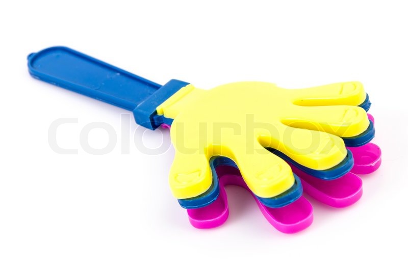 Hand clap toy on isolated white ... | Stock Photo | Colourbox