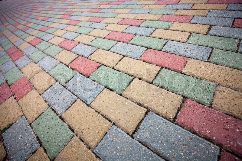 Colorful concrete brick road pavement ... | Stock image | Colourbox