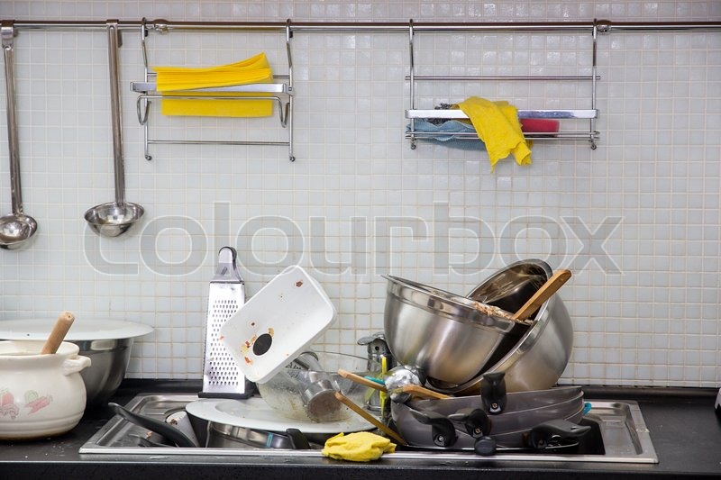 Heap of dirty utensil on the kitchen | Stock image | Colourbox