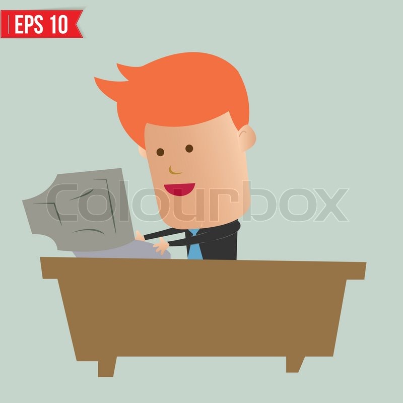 Cartoon business man working with ... | Stock vector | Colourbox