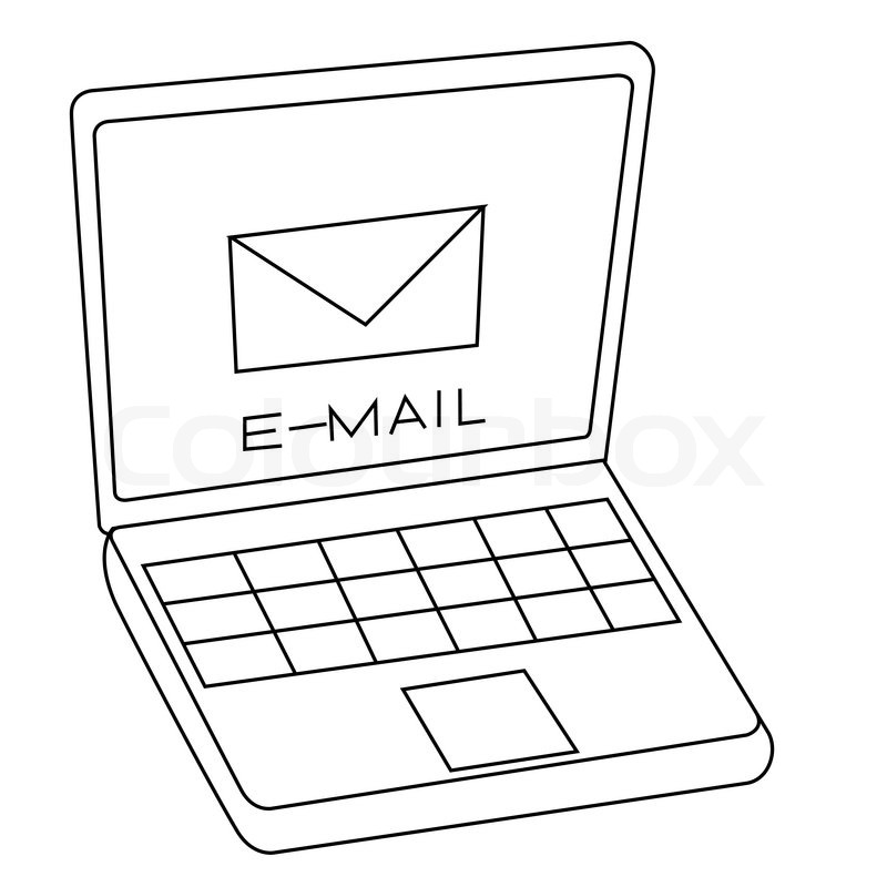 Black outline vector computer on white ... | Stock vector | Colourbox