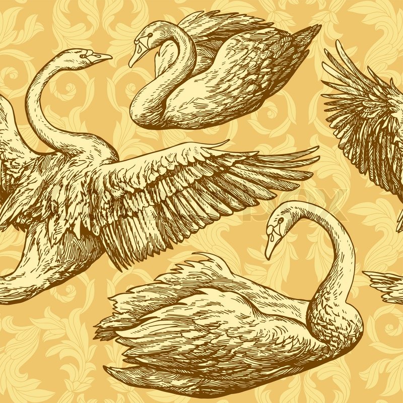 Vintage antique background with swans ... | Stock vector | Colourbox