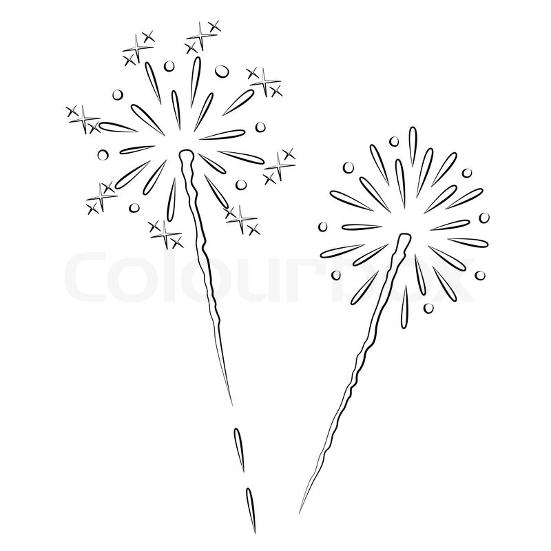 Black outline vector Fireworks on ... | Stock vector | Colourbox