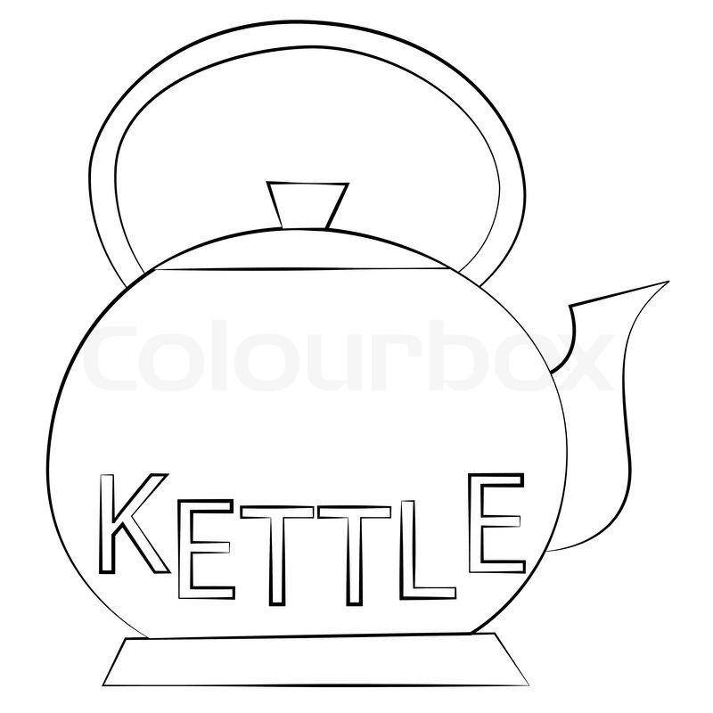 Black outline vector kettle on white ... | Stock vector | Colourbox