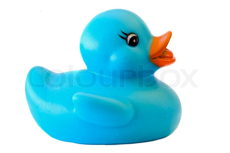 Blue plastic duck a over white ... | Stock image | Colourbox