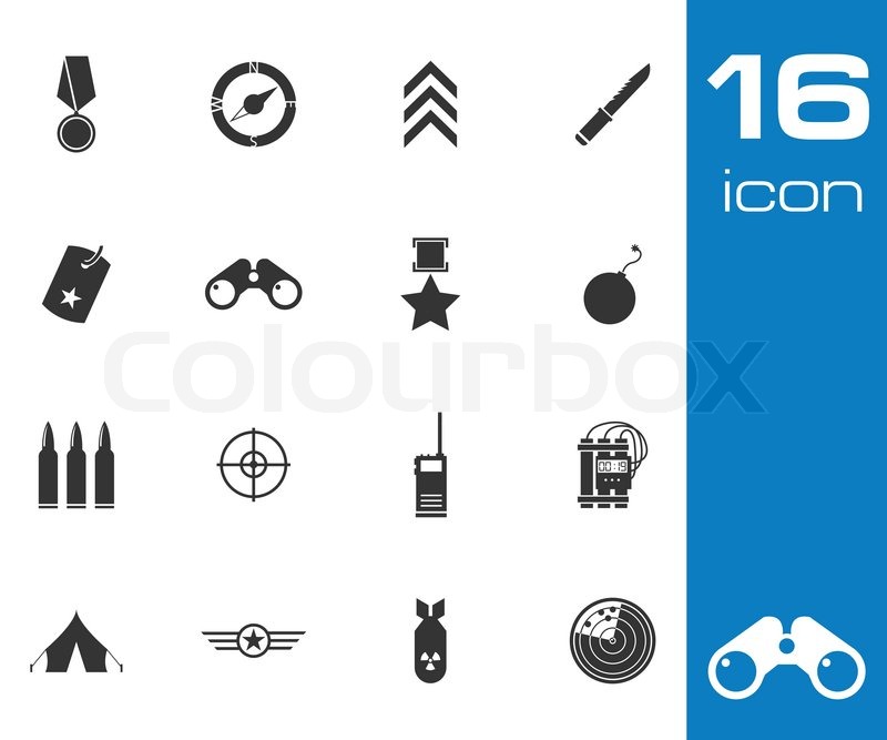 Vector black military icons set on ... | Stock vector | Colourbox