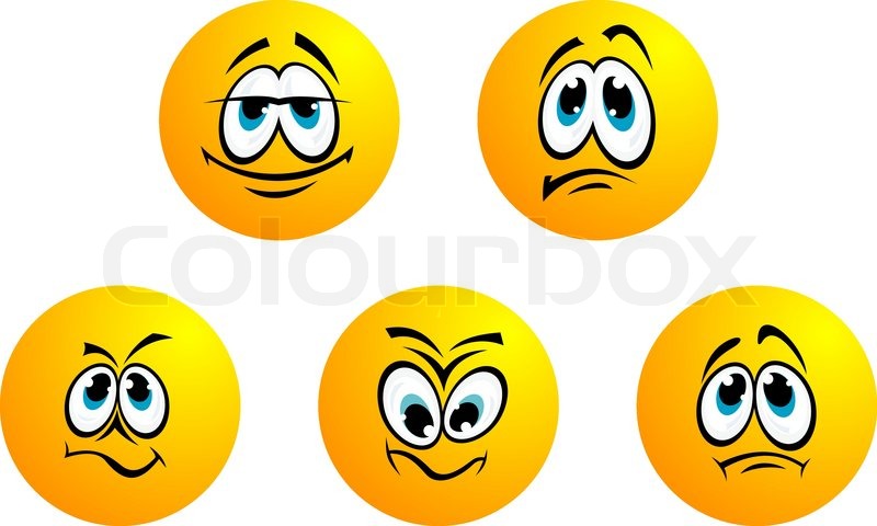 Five different smiles emoticons and ... | Stock vector | Colourbox