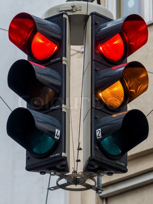 Traffic lights with red and yellow or ... | Stock image | Colourbox