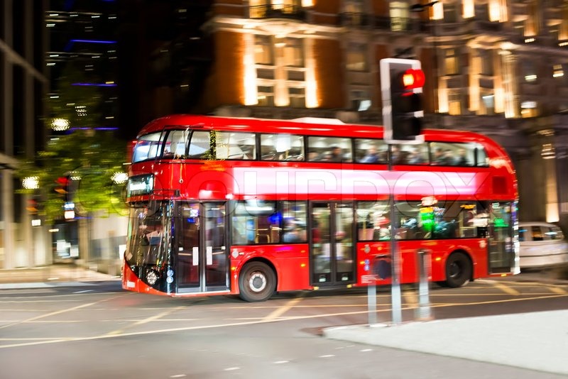 Red Bus in City of London. Night in ... | Stock image | Colourbox