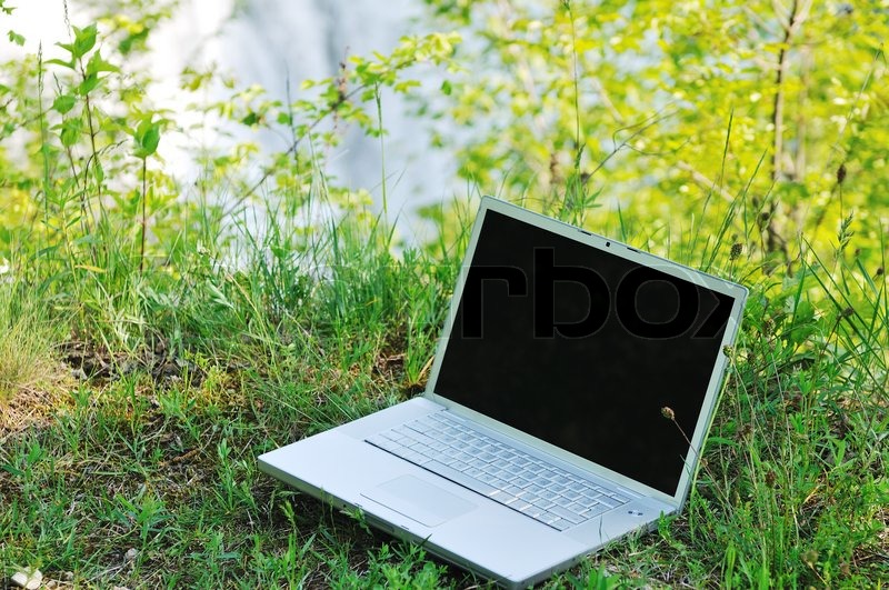 Thin modern silver laptop computer in ... | Stock image | Colourbox