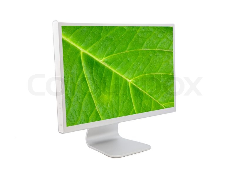 Computer monitor with leaf wallpaper ... | Stock image | Colourbox