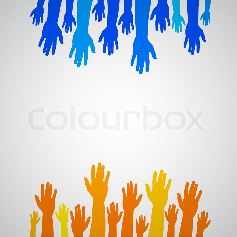 Colorful orange and blue up hands, ... | Stock vector | Colourbox