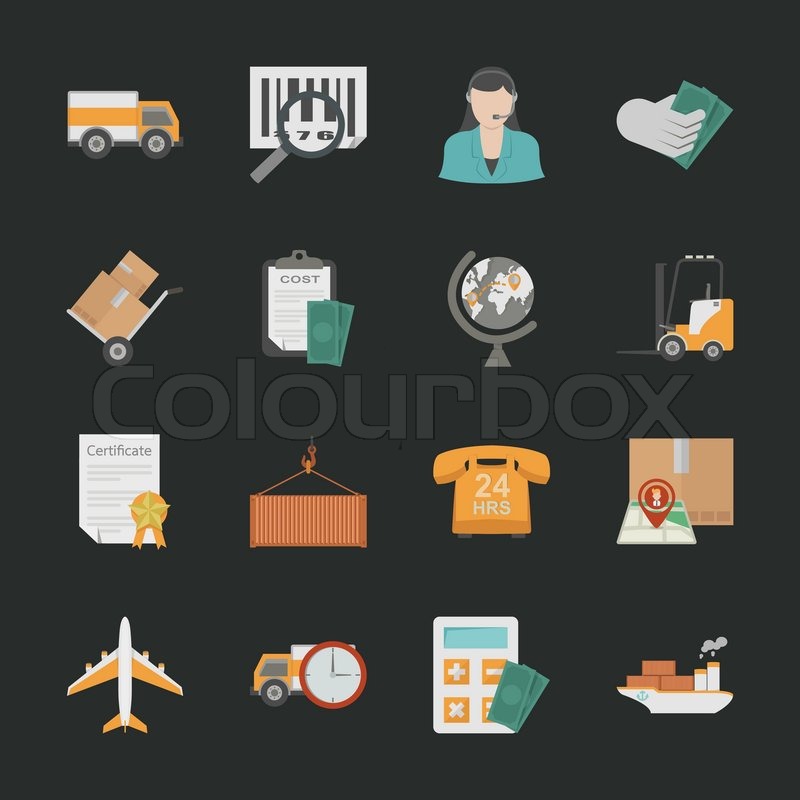 Logistics icons with black background ... | Stock vector | Colourbox