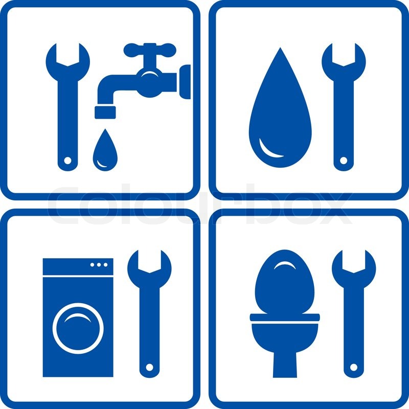 Set of plumbing signs with wrench and ... | Stock vector | Colourbox