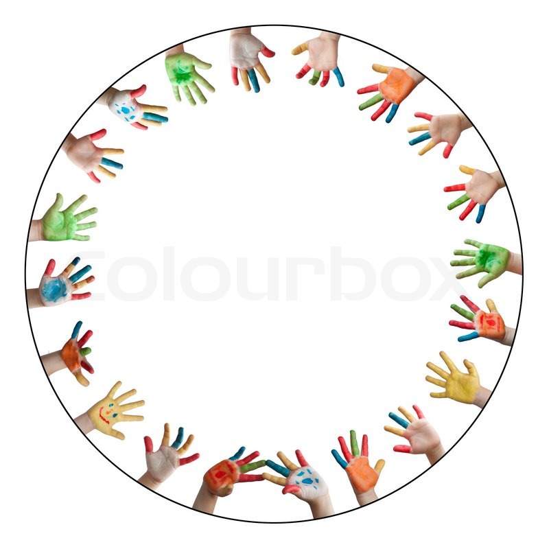 Painted colorful hands . Circle frame ... | Stock image | Colourbox