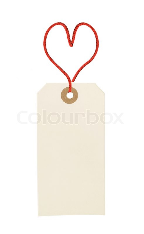 Cardboard tag with red heart ribbon ... | Stock image | Colourbox