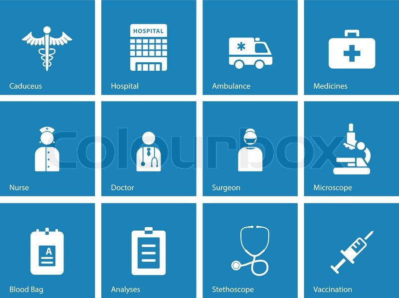 Krankenhaus-Symbole auf blauem ... | Stock-Vektor | Colourbox