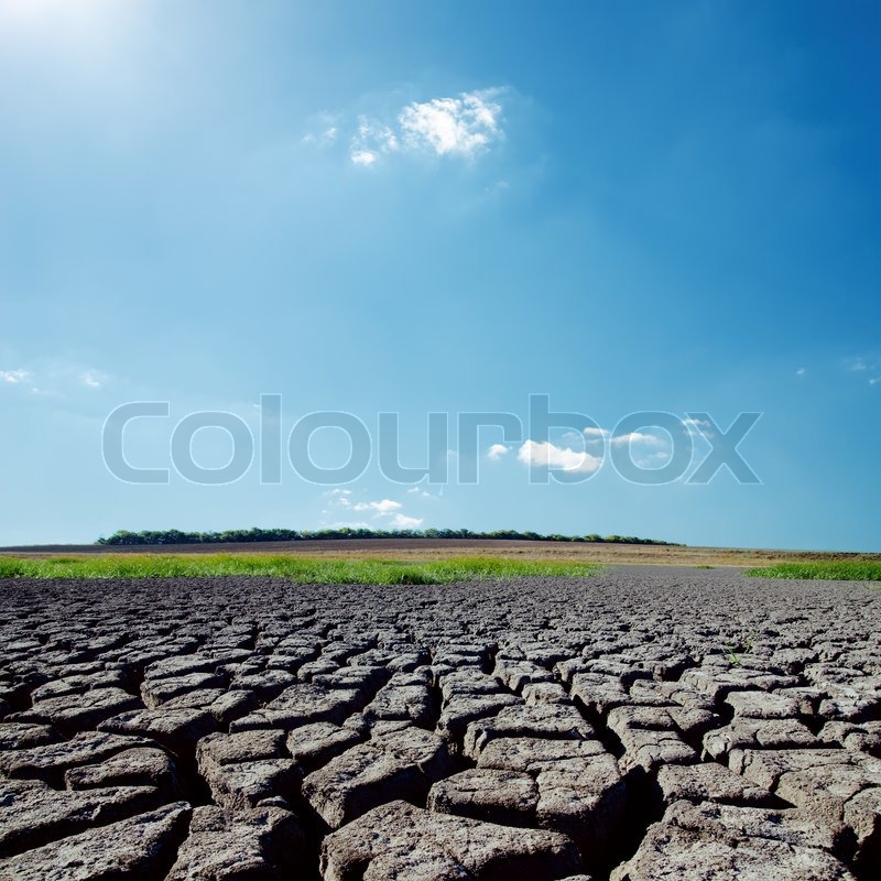 Hot sunlight in blue sky over drought ... | Stock Photo | Colourbox