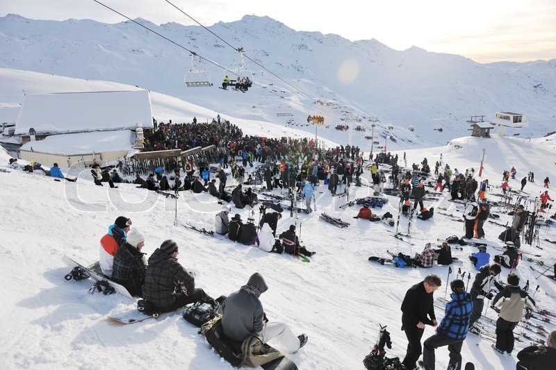 Happy people group have fun on snow at ... | Stock Photo | Colourbox