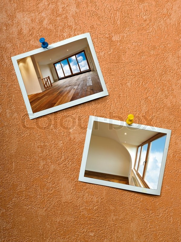 Frame on a painted wall (terracota ... | Stock image | Colourbox