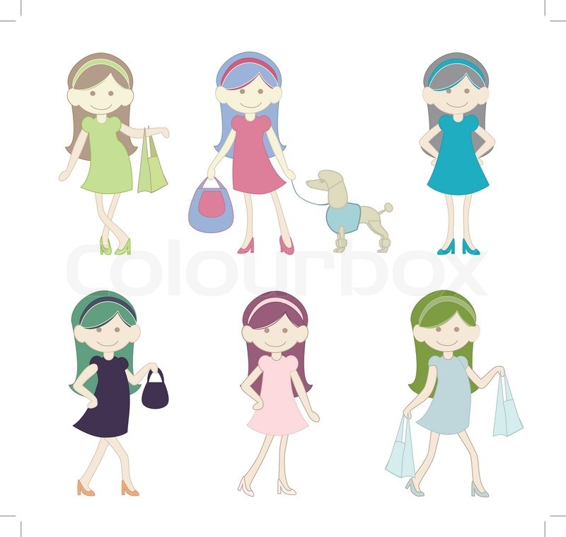 Cute girl shopping cartoon | Stock vector | Colourbox