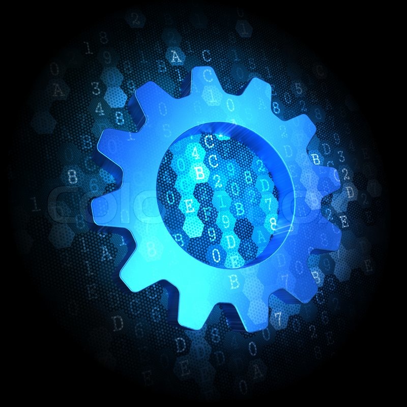 Gear Icon - Text in Blue Color on Dark ... | Stock image | Colourbox