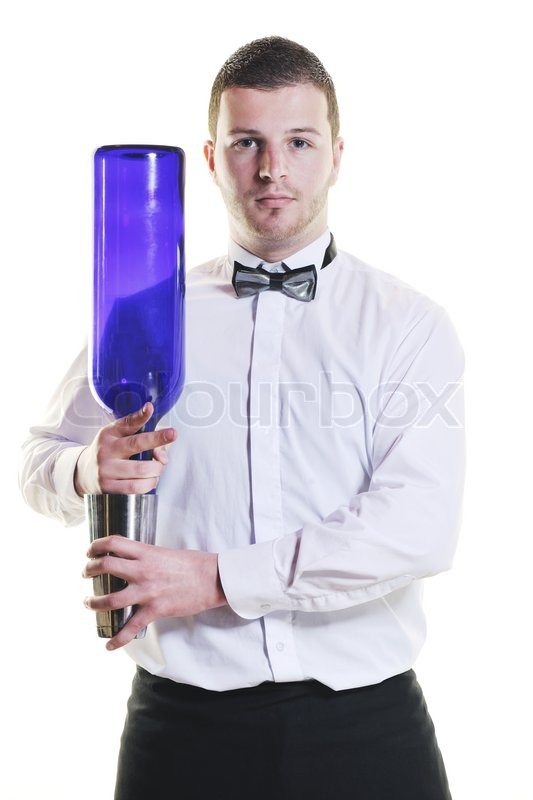 Young barman portrait isolated on white ... | Stock image | Colourbox