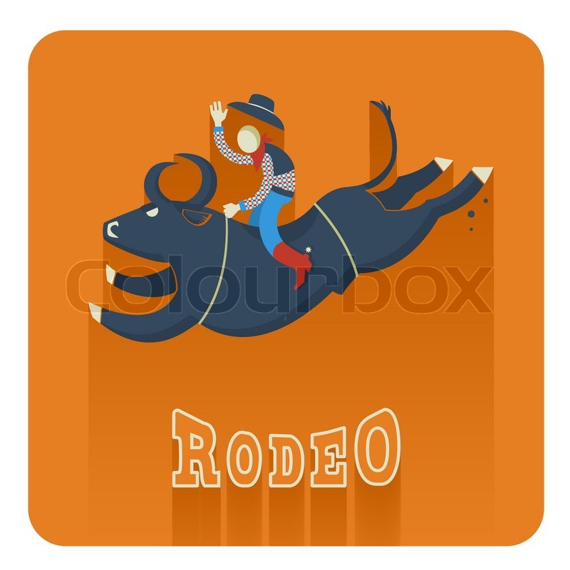Rodeo symbol.Man riding a bull flat ... | Stock vector | Colourbox