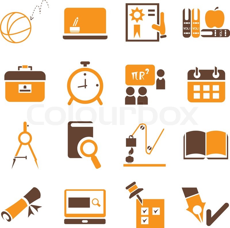 Learning, school icons , orange theme | Stock vector | Colourbox