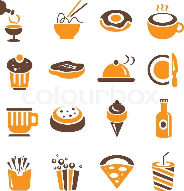 Food icons, orange theme | Stock vector | Colourbox