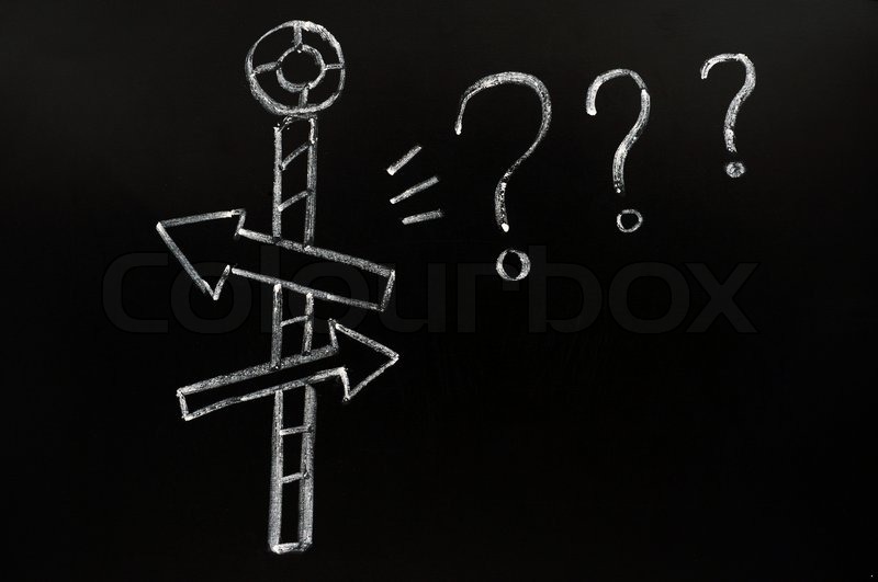 Confusing directions drawn with chalk ... | Stock image | Colourbox