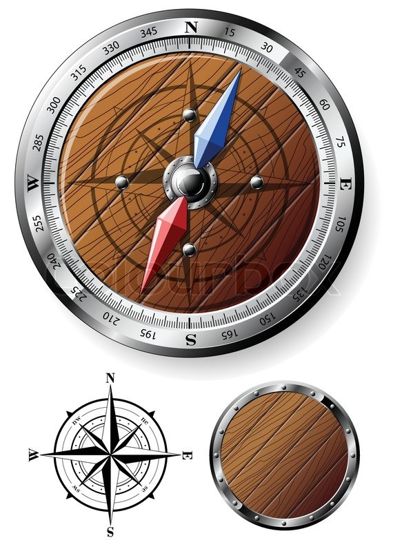 Detailed wooden compass with design ... | Stock vector | Colourbox
