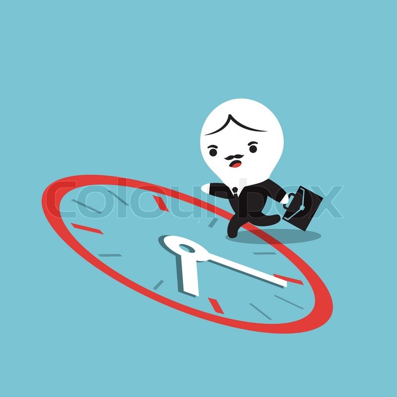 Cartoon Businessman running on Clock ... | Stock vector | Colourbox