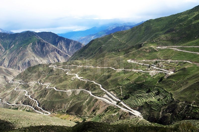 Landscape of zigzag mountain roads in ... | Stock image | Colourbox