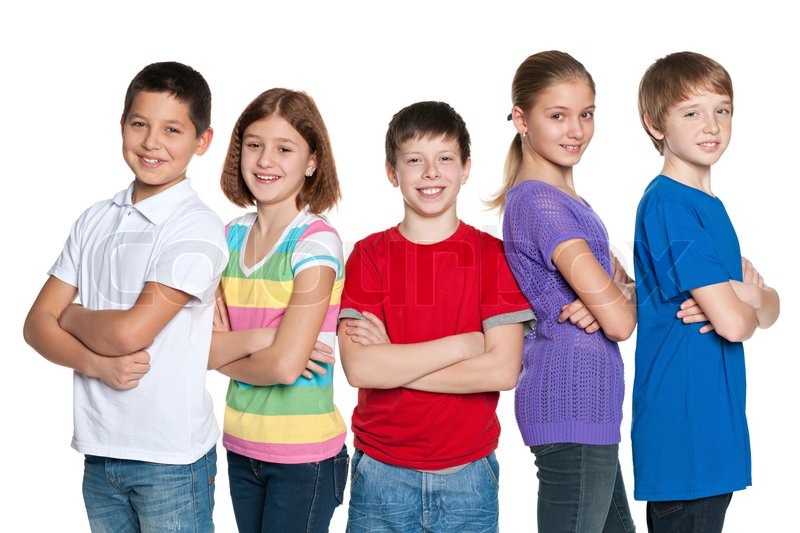 A group of five happy children are ... | Stock image | Colourbox