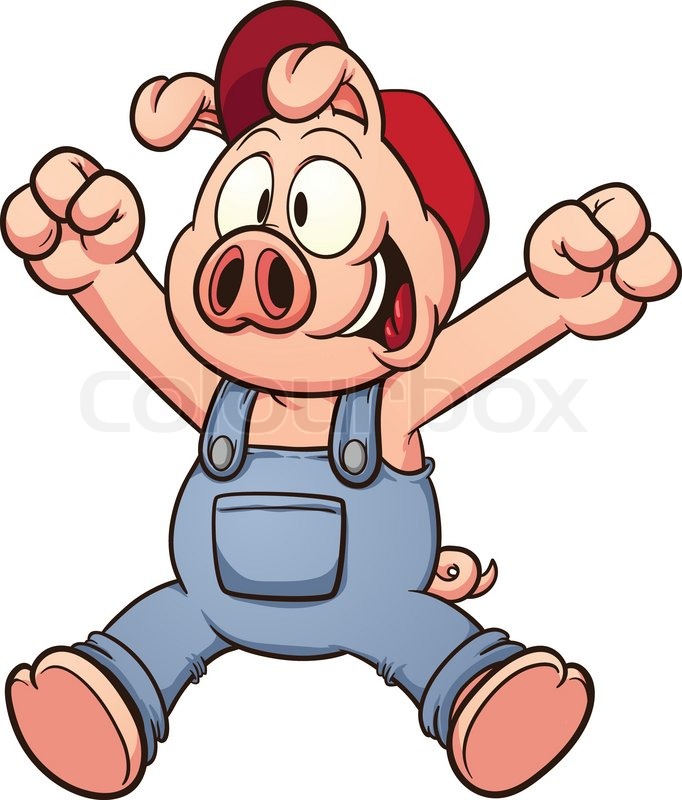 Happy cartoon pig jumping. Vector clip ... | Stock vector | Colourbox