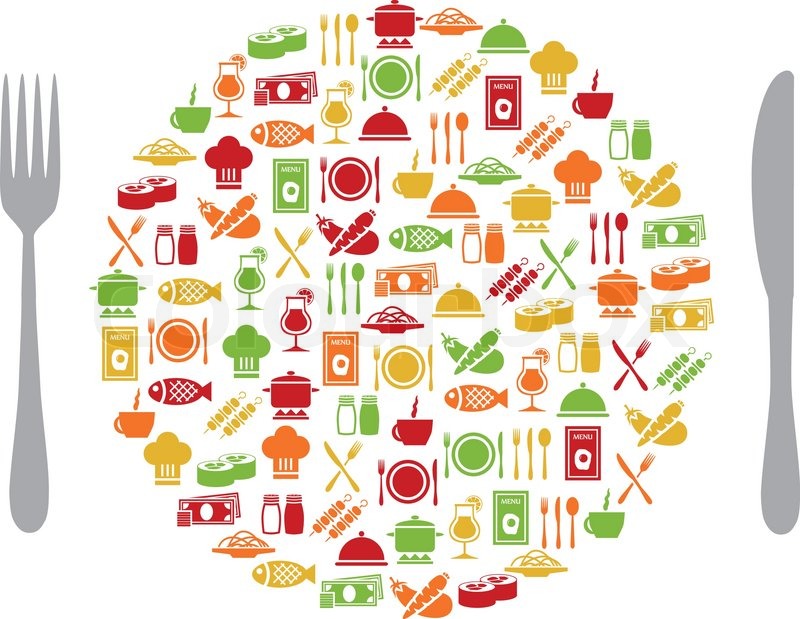 Restaurant icons in circle with ... | Stock vector | Colourbox