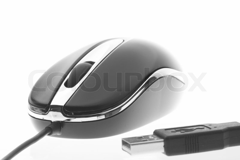 Black and white computer mouse with its ... | Stock image | Colourbox