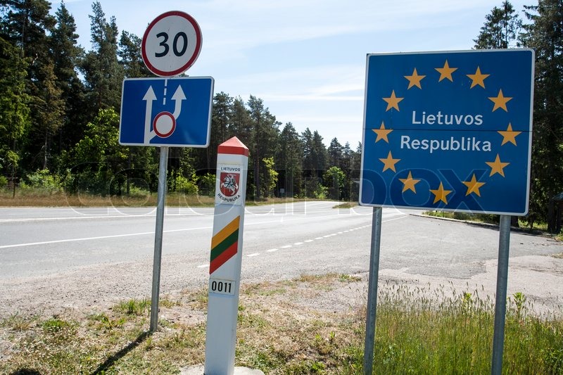 Lithuania country border sign between ... | Stock image | Colourbox