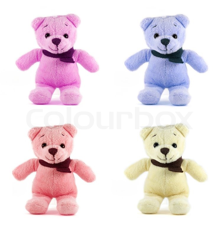 Set of four color TEDDY BEAR with scarf ... | Stock image | Colourbox