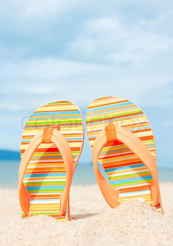 Holidays Background. Beach sandals on ... | Stock image | Colourbox