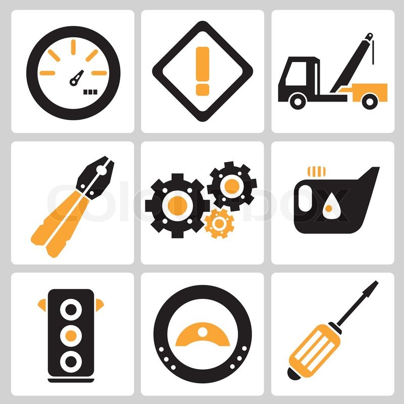 Garage and car repair service icons in ... | Stock vector | Colourbox
