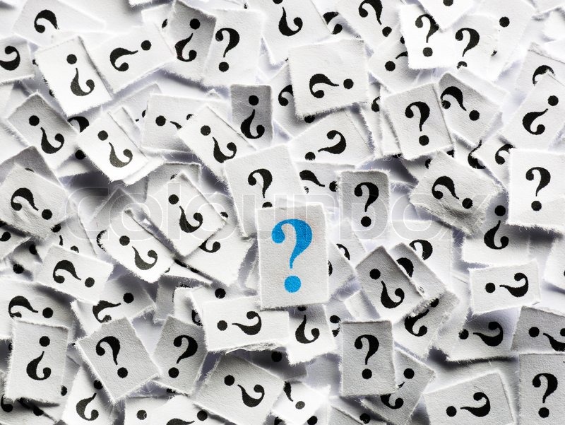 lot of question marks on white papers ... | Stock image | Colourbox